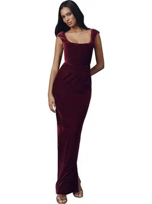 SAU LEE Cap-sleeve Velvet Maxi Dress - Oxblood