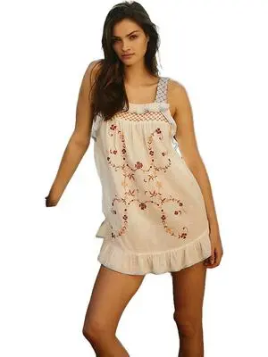 LYREBIRD Embroidered Ruffle Mini Nap Dress - Ivory Pattern