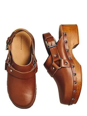 Anthropologie Studded Slingback Clogs - Brown