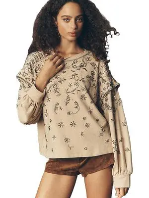 PILCRO Beaded Crew-neck Sweater - Neutral Pattern