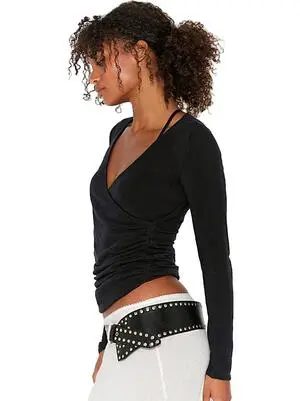 Free People We The Free Peppermint Long Sleeve Top - Black
