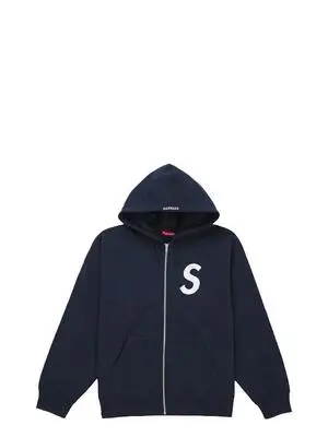 Supreme Logo Zip Up Hooded Sweatshirt - Navy Blue