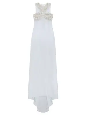 Givenchy Evening Dress In Crepe Satin With Crystals And Pearls - Pale Blue