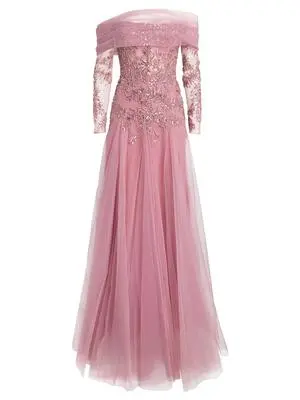 Zuhair Murad Tulle Embellished Off-the-shoulder Gown - Pink