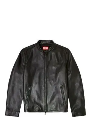DIESEL Logo-embossed Leather Jacket - Black