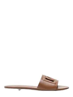 Dolce & Gabbana Leather Slides With Dg Logo - Beige