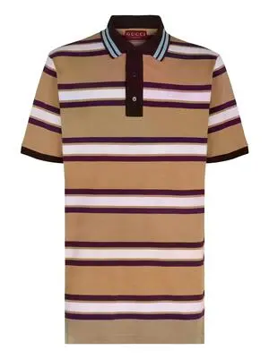 Gucci Striped Ribbed-collar Polo Shirt - Brown