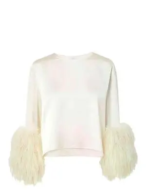 Lapointe Ostrich Feather Cuff Blouse - Neutrals