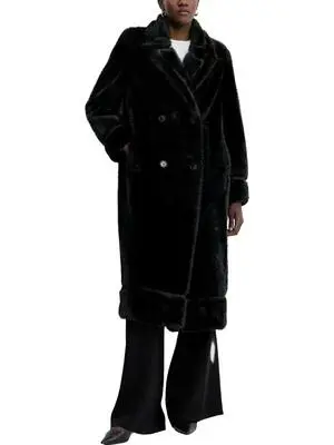 TWINSET Double-breasted Faux Fur Coat - Black