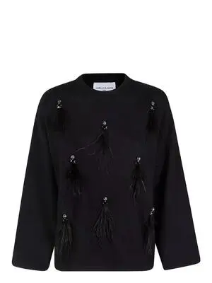 ISABELLE BLANCHE Feather-embellished Sweater - Black