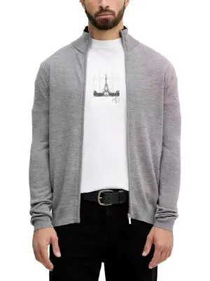 Karl Lagerfeld Zip-up Logo-embroidered Sweater - Grey