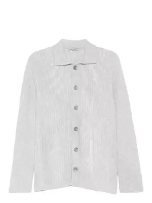 FILERIA Ribbed Knit Buttoned Cardigan - Grey