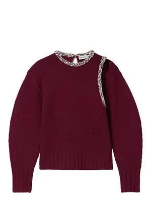 Simkhai Monroe Cutout Crystal-embellished Wool-blend Sweater - Burgundy