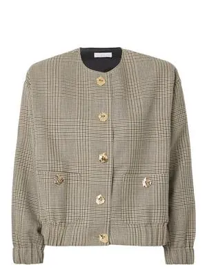 VIOLANTE NESSI Kelly Houndstooth Wool Bomber Jacket - Neutrals