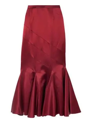 VIOLANTE NESSI Gentileschi Pleated Paneled Satin Maxi Skirt - Burgundy