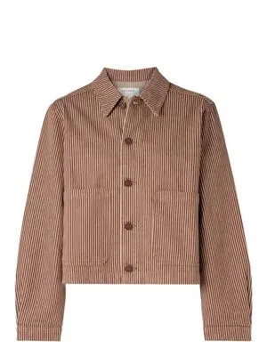 LA LIGNE Val Cropped Striped Denim Jacket - Brown