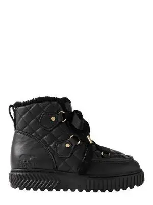Sorel One Alpine Lux Fleece-lined Quilted Leather Ankle Boots - Black