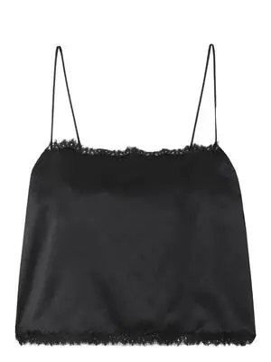 DÔEN Lace-trimmed Silk-satin Top - Black