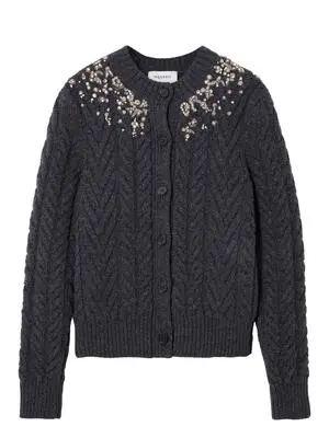 Alexander McQueen Crystal-embellished Cable-knit Wool And Cashmere-blend Cardigan - Gray