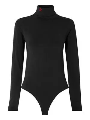 Perfect Moment Embroidered Jersey Turtleneck Bodysuit - Black