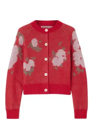 Bernadette Amelia Floral-jacquard Mohair-blend Cardigan - Red