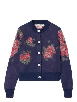 Bernadette Amelia Floral-jacquard Mohair-blend Cardigan - Blue