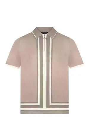 Manière De Voir Stripe-detailed Zip-fastening Knit Taupe Polo Shirt - Brown