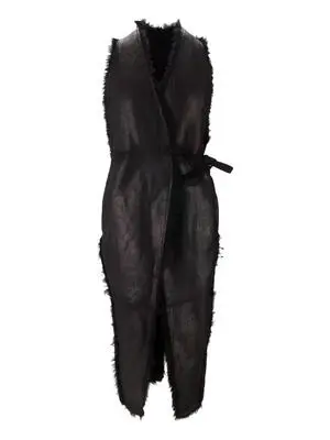 Rick Owens Shearling Belted Wrap Coat - Black