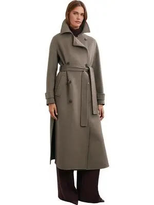 REISS Wool-Blend Belted Coat Mauve Natural