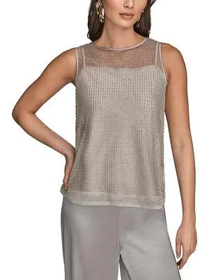 Donna Karan New York Sleeveless Beaded Mesh Top - Silver/ White