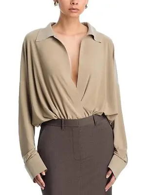 Norma Kamali Boyfriend Shirt Bodysuit - Elm