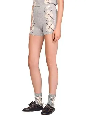 Sandro Diamond Pattern Knit Shorts - Grey