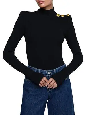L'Agence Jennis Mock Neck Knit Bodysuit - Black/gold