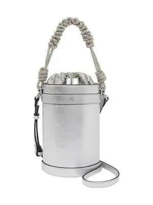 Pinko Mini Metallic Leather Bucket Bag - Silver-shiny Nickel