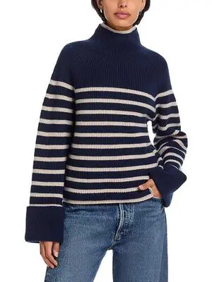 Rag & Bone Ilaria Stripe Turtleneck Wool Sweater - Navy
