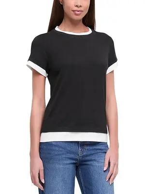 Three Dots Veronica Layered Short Sleeve Tee Anthracite