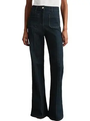 REISS Sakura Patch Pocket High-rise Flare Jeans - Dark Blue