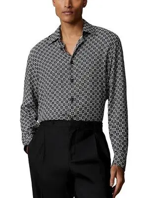 REISS Long Sleeve Printed Button Front Shirt - Black