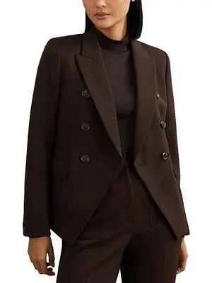 REISS Priya Double Breasted Blazer Chocolate