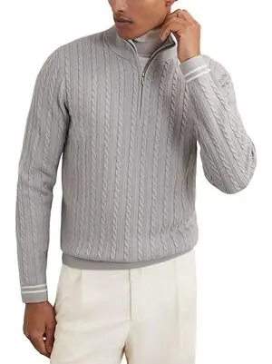 REISS Cable Knit Quarter Zip Sweater - Airforce Blue