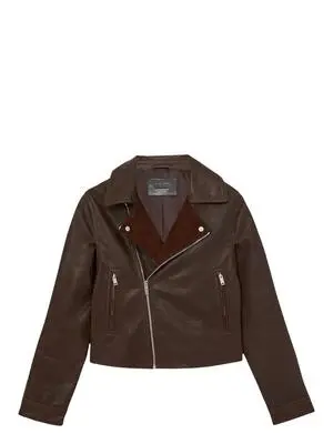 REISS Lidia Leather Biker Jacket - Chocolate