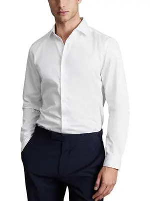 REISS Remote Slim Fit Long Sleeve Satin Shirt - White