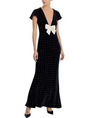 LoveShackFancy Melora Velvet Embellished Gown - Black