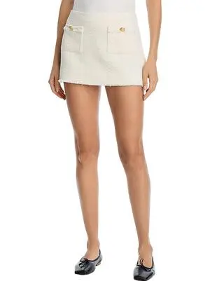 LoveShackFancy Breya Frayed Edge Mini Skirt - Cream