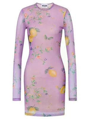 Moschino Floral-print Long-sleeve Mini Dress - Purple