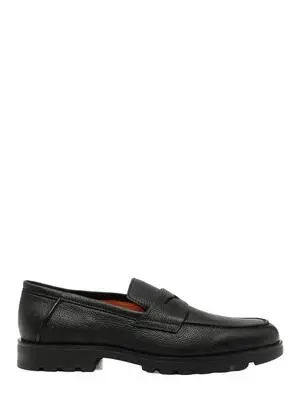 Santoni Leather Penny Loafers - Black