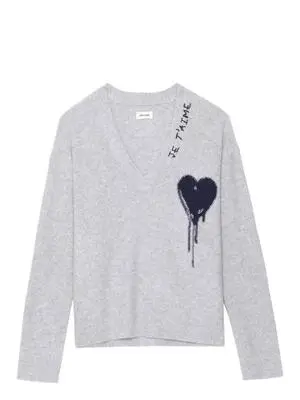 Zadig&Voltaire Heart Motif V-neck Sweater - Grey