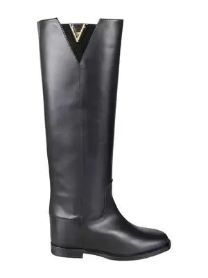VIA ROMA 15 Logo-plaque Leather Boots - Black