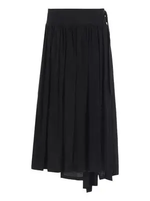 Y’s Asymmetric Gathered Midi Skirt - Black