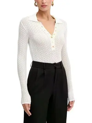 Elisabetta Franchi Pointelle-knit Polo Top - White